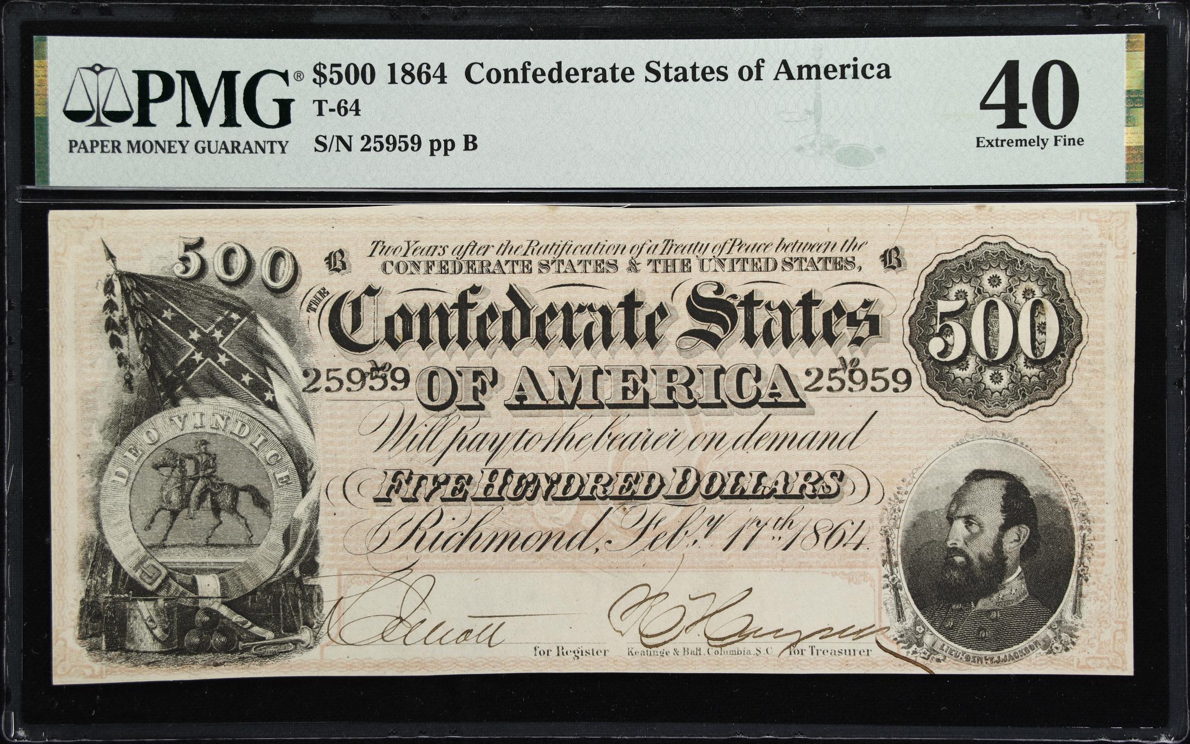 Collectors Corner - T-64. Confederate Currency. 1864 $500. PMG ...